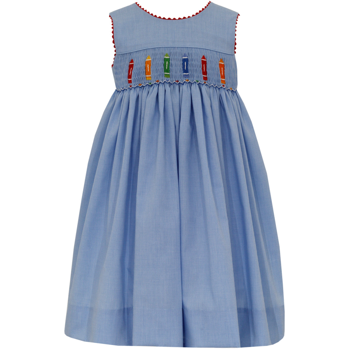 Crayons Smocked Dress- Blue Micro Check – Milby’s Just Kids